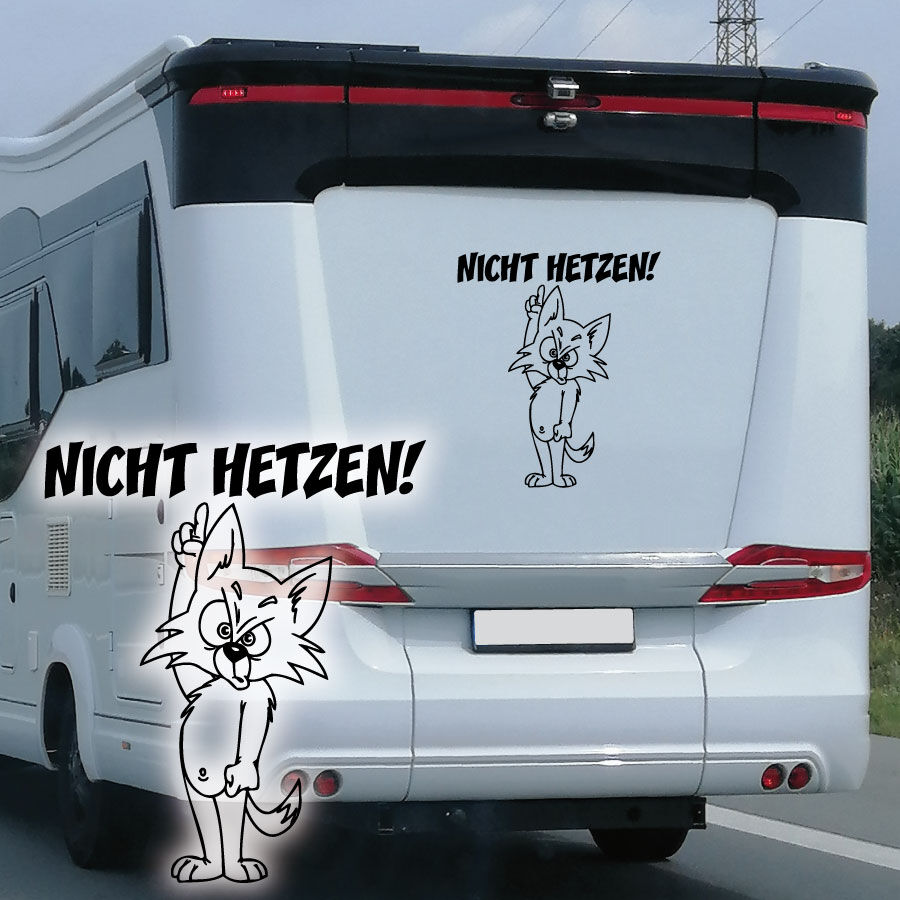 Wohnmobil Aufkleber NICHT HETZEN mit Cartoon Katze | witec-design.de