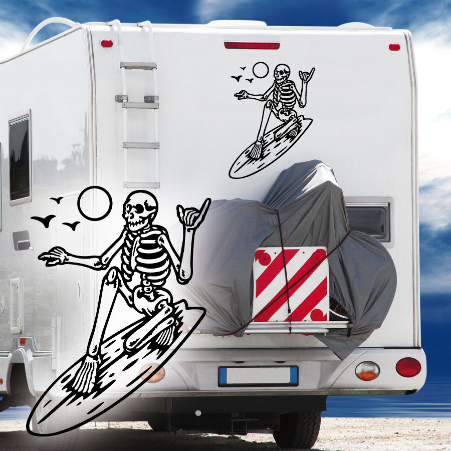 Wohnmobil Aufkleber Skelett Surfer Wohnwagen | witec-design.de