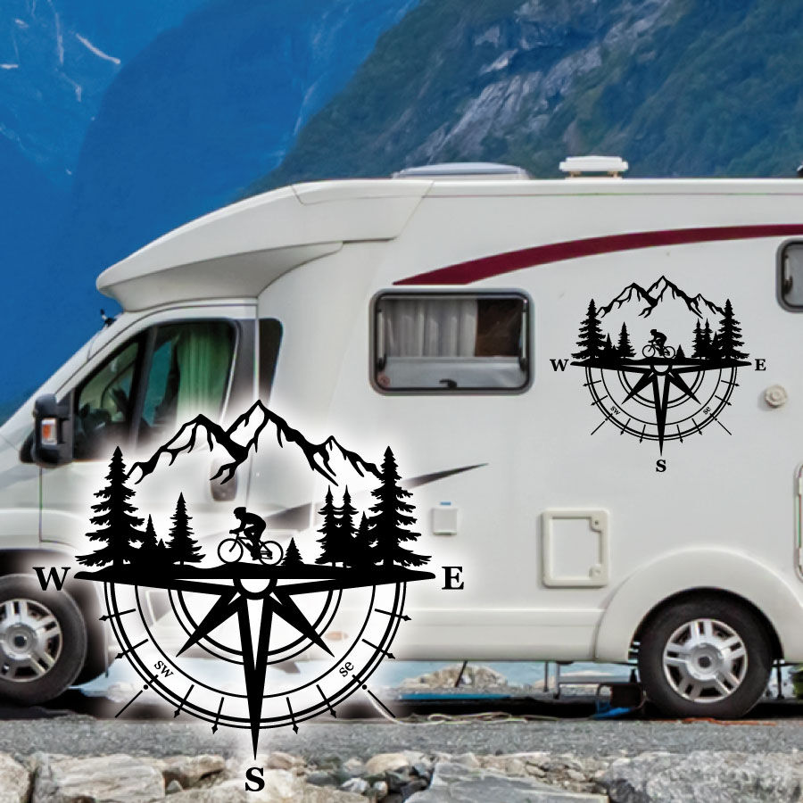 Kompass Biker Berge Wohnmobil oder Wohnwagen Aufkleber | witec-design
